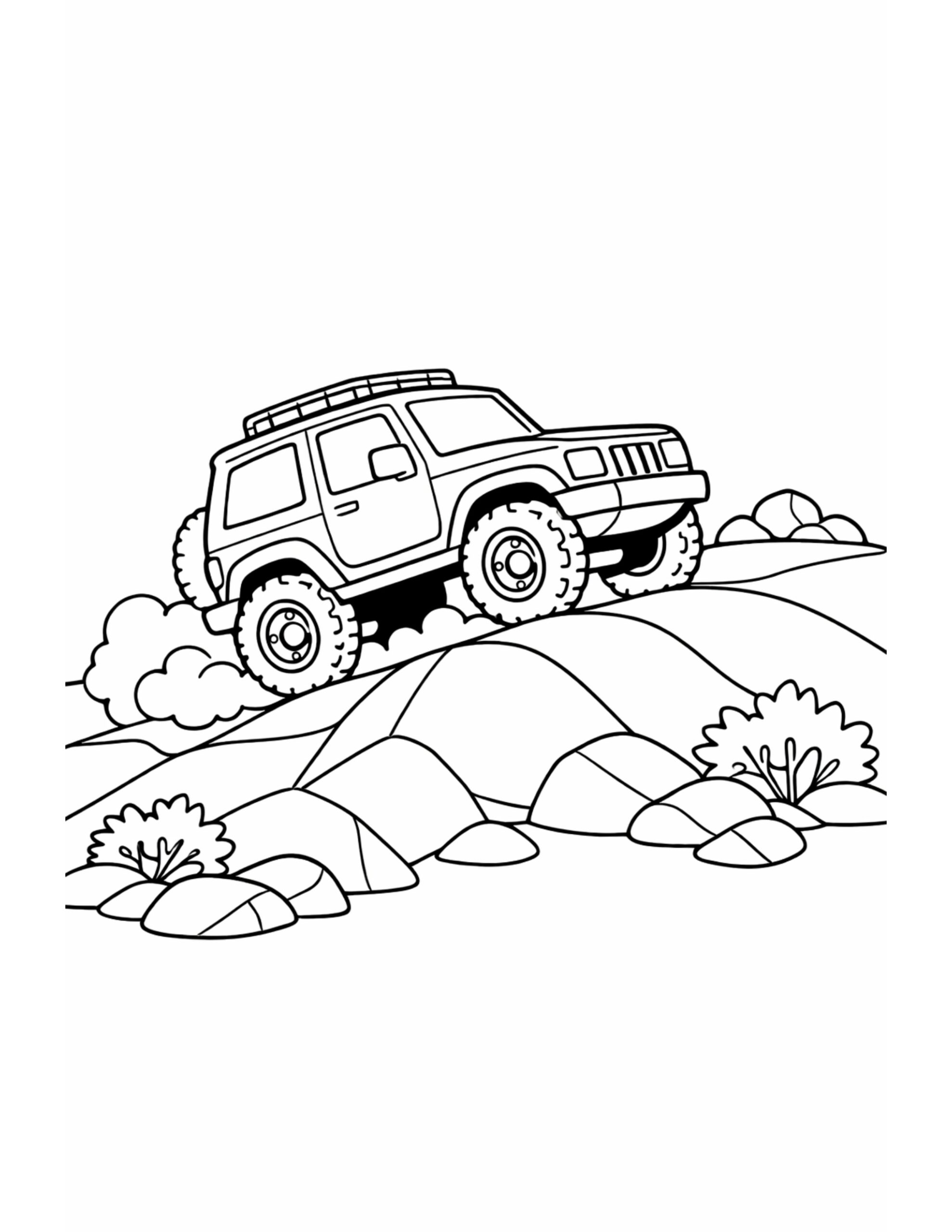 Off Road Jeep Climbing Rocks Coloring Page | Colorin AI